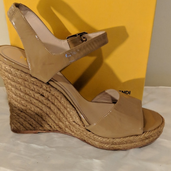 Fendi | Shoes | Fendi Patent Learher Wedge Sandals Size 4 Nwb | Poshmark